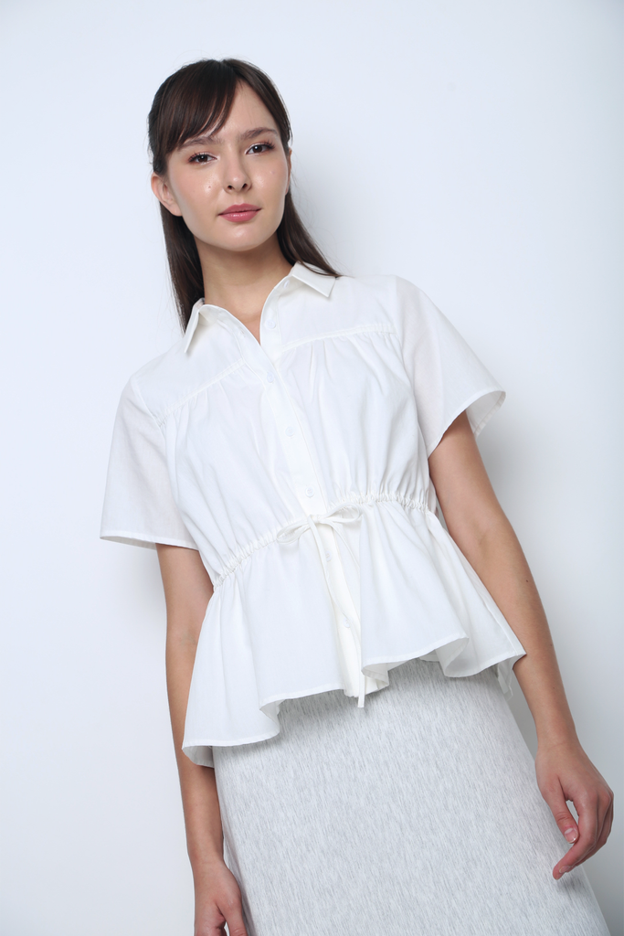 Amour Tie Waist Shirt White – Hollyhoque