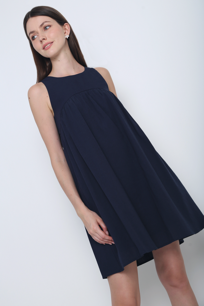 Anya Basic Sleeveless Dress Navy – Hollyhoque