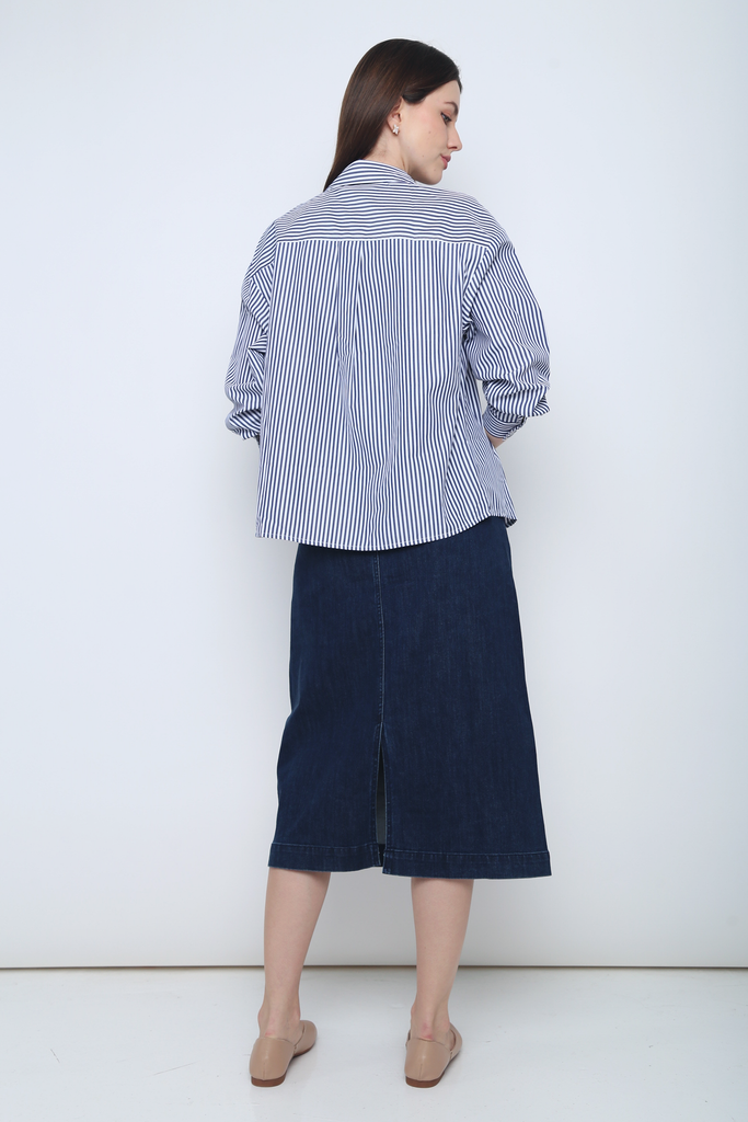 Emmy Stripe Pocket Shirt Navy – Hollyhoque
