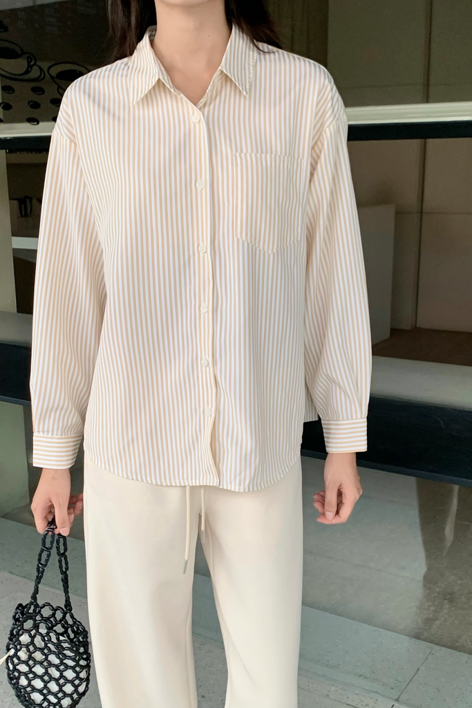 Emmy Stripe Pocket Shirt Vanilla Yellow – Hollyhoque