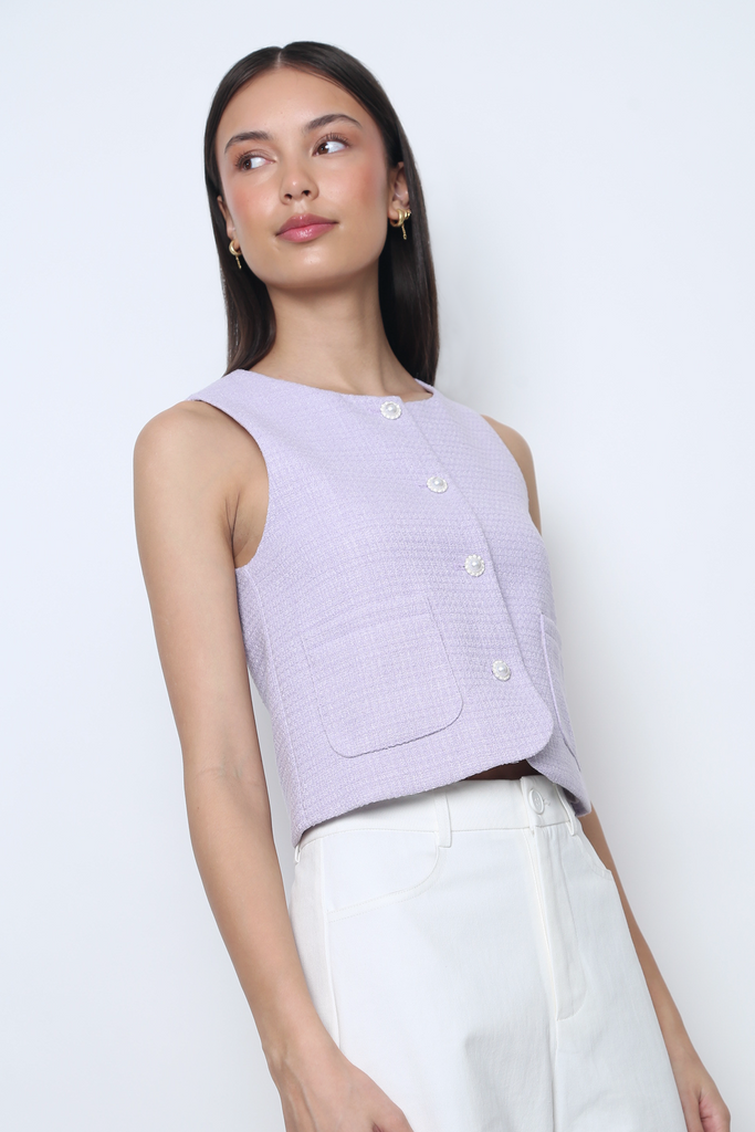 Bijou Tweed Sleeveless Vest Top Periwinkle – Hollyhoque