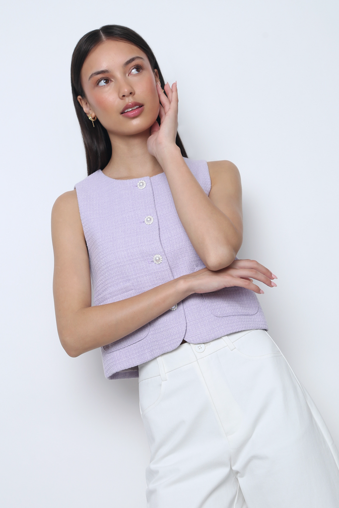 Bijou Tweed Sleeveless Vest Top Periwinkle – Hollyhoque