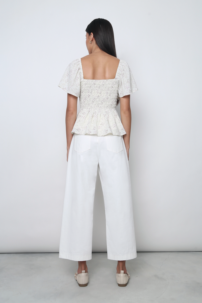 Bloomette Flutter Sleeves Smocked Top Beige – Hollyhoque