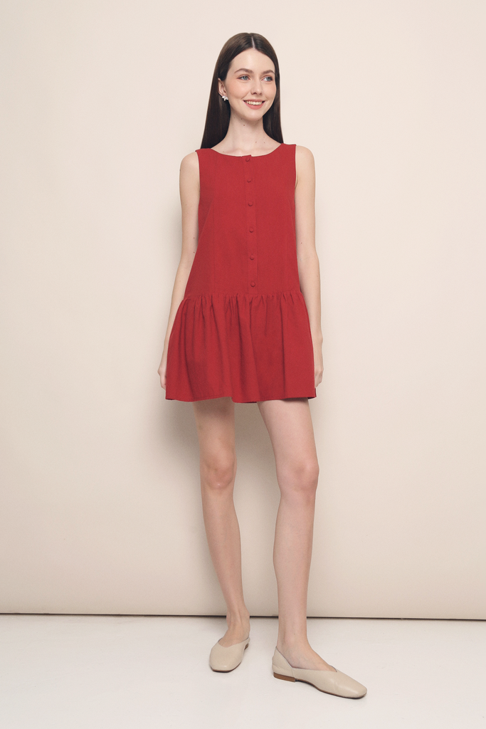 Portia Dropwaist Button Down Dress Red – Hollyhoque