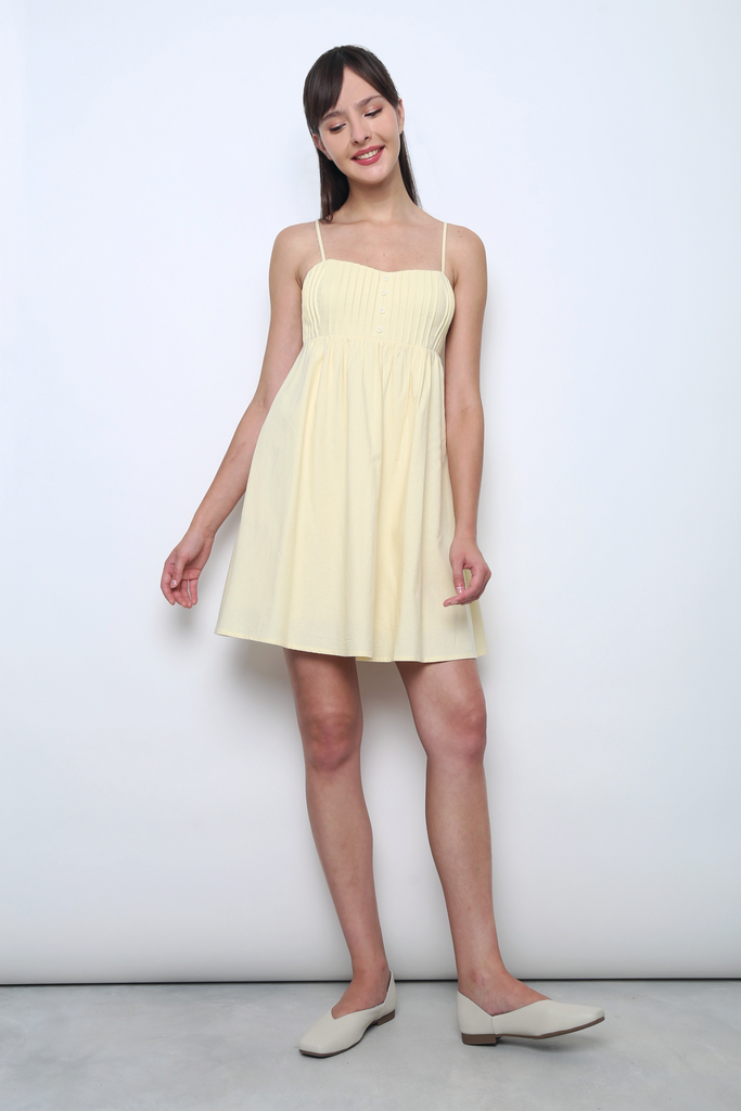 Sunkiss Pleat Babydoll Dress Vanilla Yellow – Hollyhoque